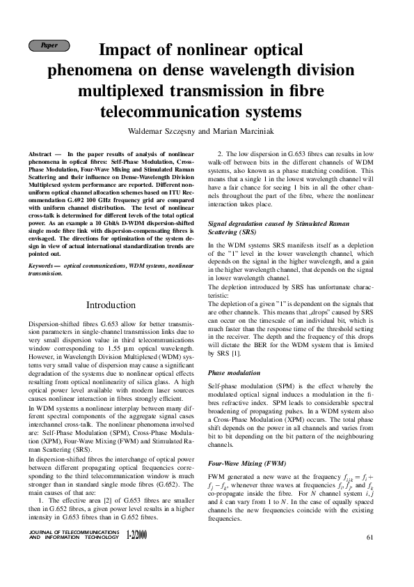 (PDF) Impact of nonlinear optical phenomena on dense wavelength division multiplexed ...