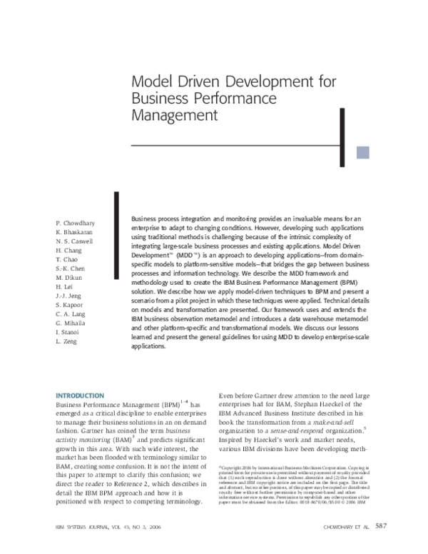 (PDF) Model Driven Development for Business Performance Management