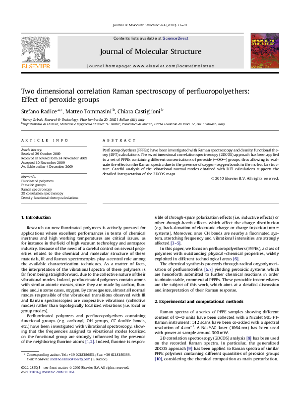 (PDF) Two dimensional correlation Raman spectroscopy of perfluoropolyethers: Effect of peroxide ...