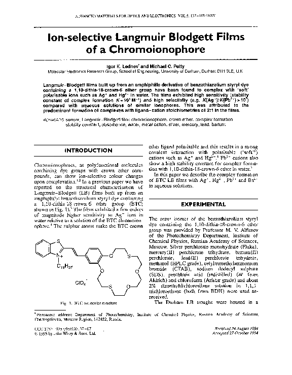 (PDF) Ion-selective langmuir blodgett films of a chromoionophore