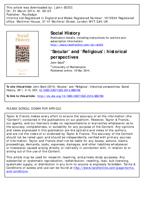 (PDF) ‘Secular’ and ‘Religious’: historical perspectives
