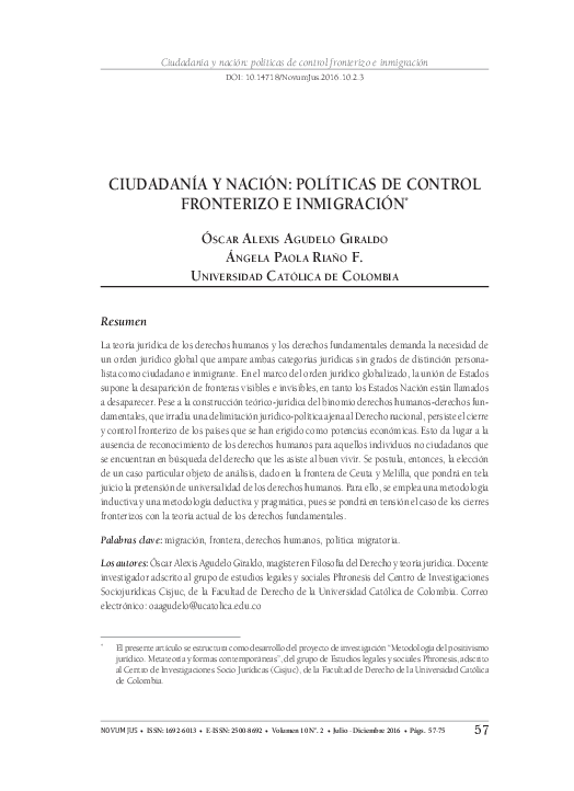 (PDF) CIUDADANÍA Y NACIÓN: POLÍTICAS DE CONTROL FRONTERIZO E ...