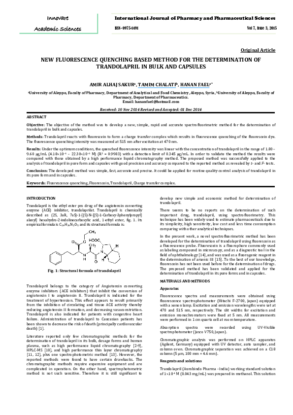 (PDF) NEW FLUORESCENCE QUENCHING BASED METHOD FOR THE DETERMINATION OF ...