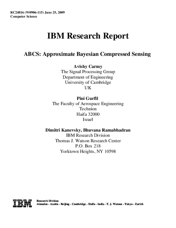 (PDF) ABCS: Approximate Bayesian compressed sensing