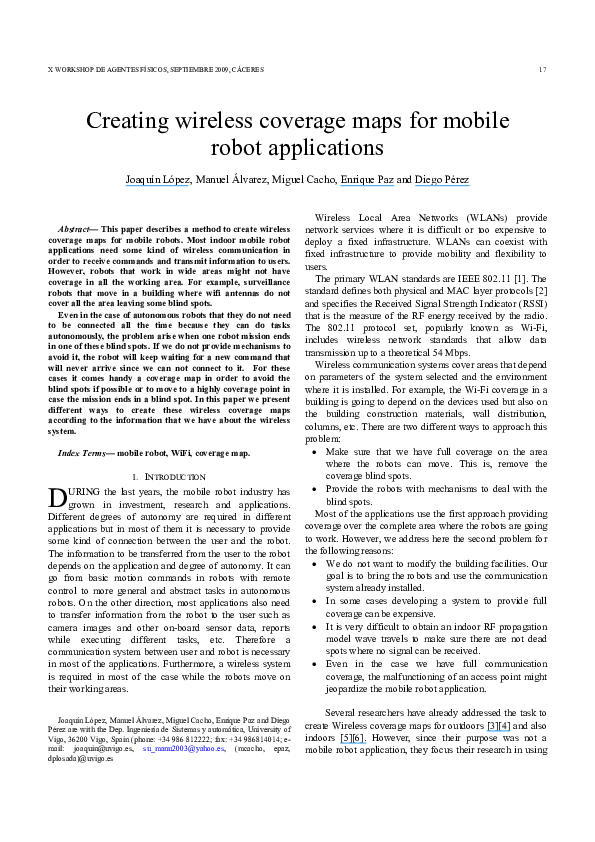 (PDF) Creating wireless coverage maps for mobile robot applications