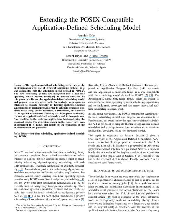 (PDF) Extending the posix-compatible application-defined scheduling model