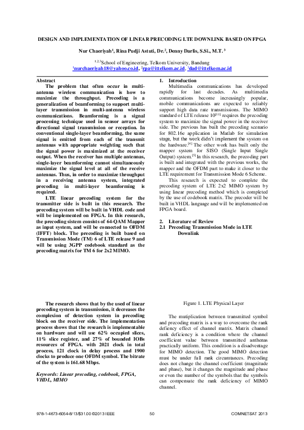 Pdf Design And Implementation Of Linear Precoding Lte Downlink Based On Fpga