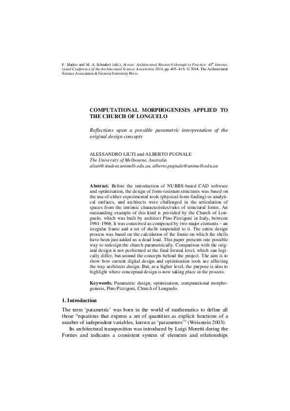 (PDF) Computational Morphogenesis applied to the Church of Longuelo: Reflections upon a possible ...