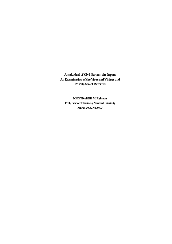 (PDF) Amakudari of Civil Servants in Japan: An Examination of the Vices ...