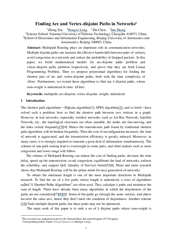 (PDF) Finding Arc and Vertex-Disjoint Paths in Networks