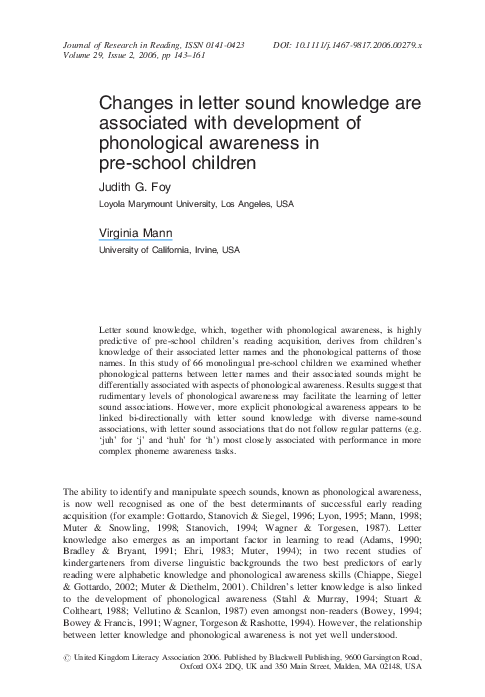(PDF) Changes in letter sound knowledge are associated with development ...