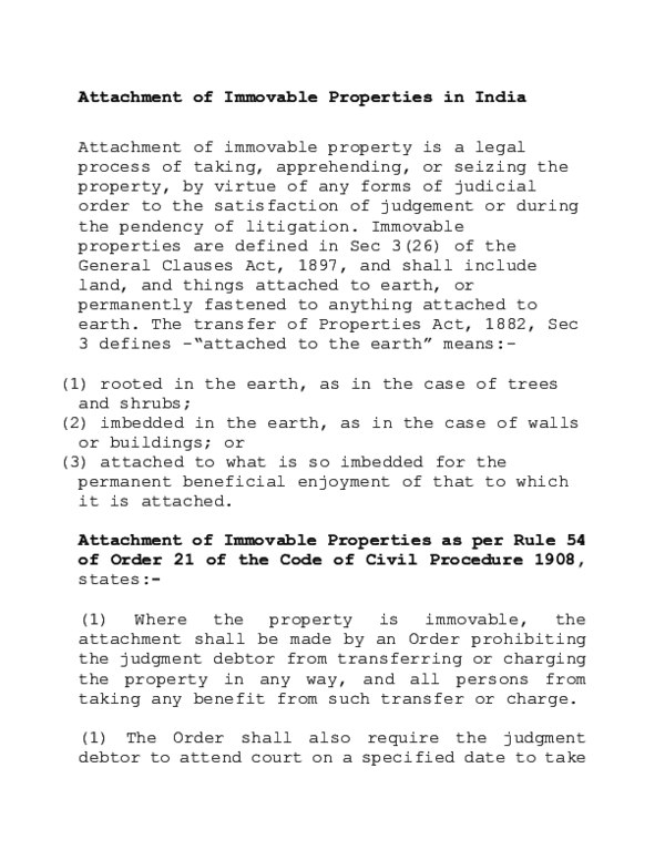 (DOC) Attachment of Immovable Properties in India