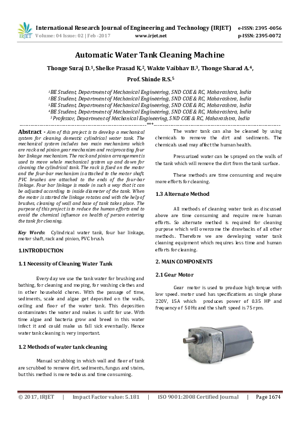 (PDF) Automatic Water Tank Cleaning Machine