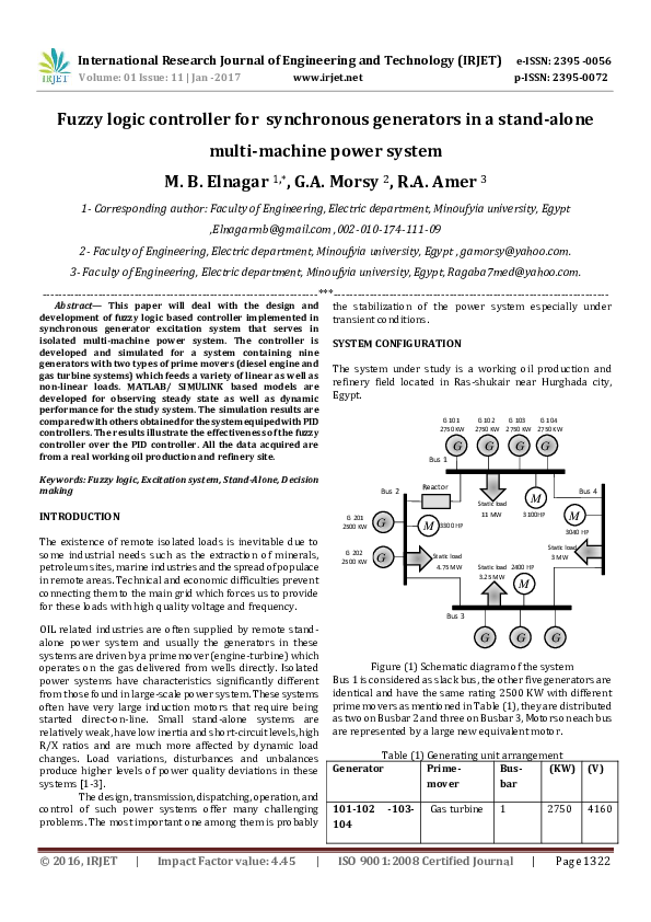 (PDF) Fuzzy logic controller for synchronous generators in a stand-alone multi-machine power ...