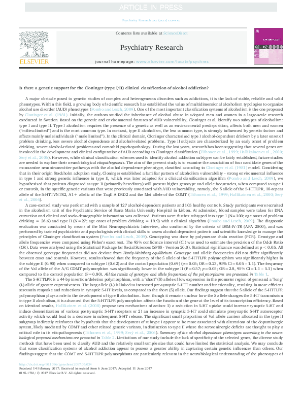 (PDF) Is there a genetic support for the Cloninger (type I/II) clinical ...
