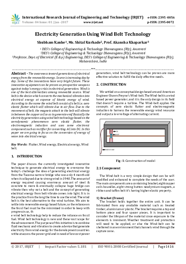 (PDF) Electricity Generation using Wind Belt Technology