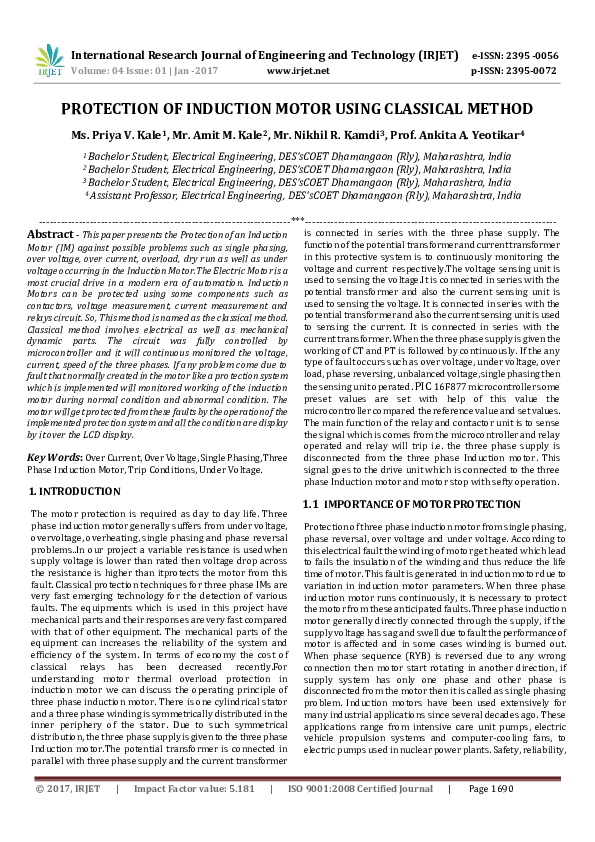 (PDF) PROTECTION OF INDUCTION MOTOR USING CLASSICAL METHOD | IRJET ...