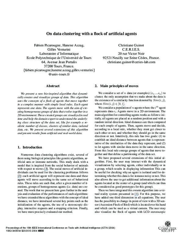 Pdf Bio Inspired Clustering Algorithm Using Agent Flocking