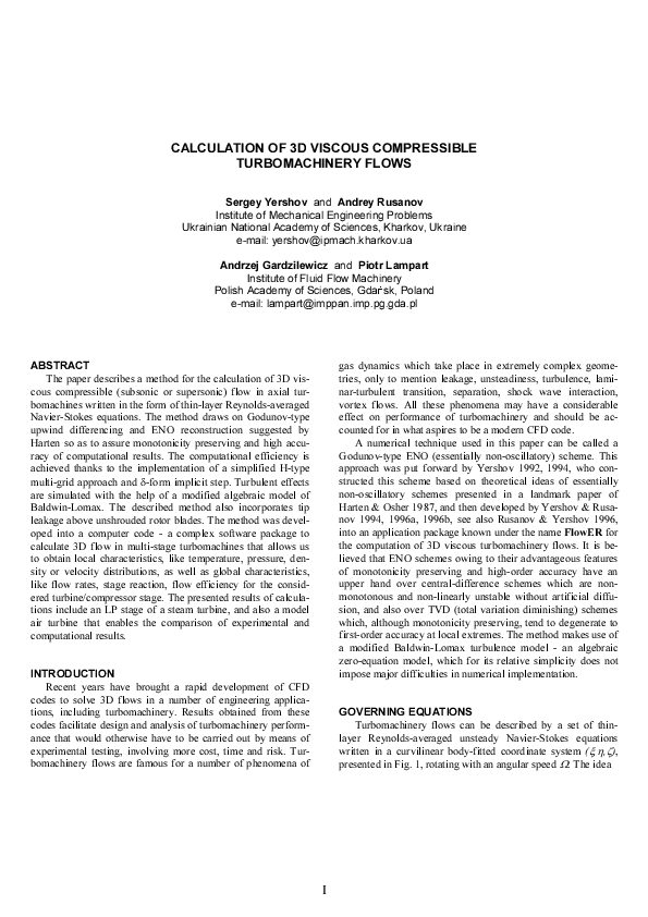 (PDF) Calculations of 3D viscous compressible turbomachinery flows