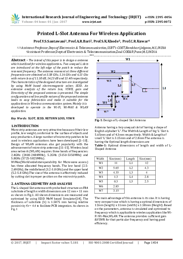 (PDF) Printed L-Slot Antenna For Wireless Application