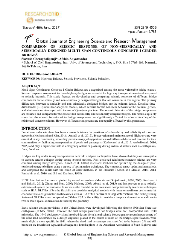 (PDF) COMPARISON OF SEISMIC RESPONSE OF NON-SEISMICALLY AND SEISMICALLY DESIGNED MULTI SPAN ...