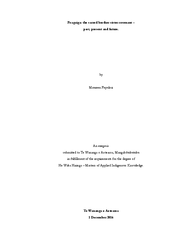 (PDF) Feagaiga: the sacred brother-sister covenant – past, present and ...