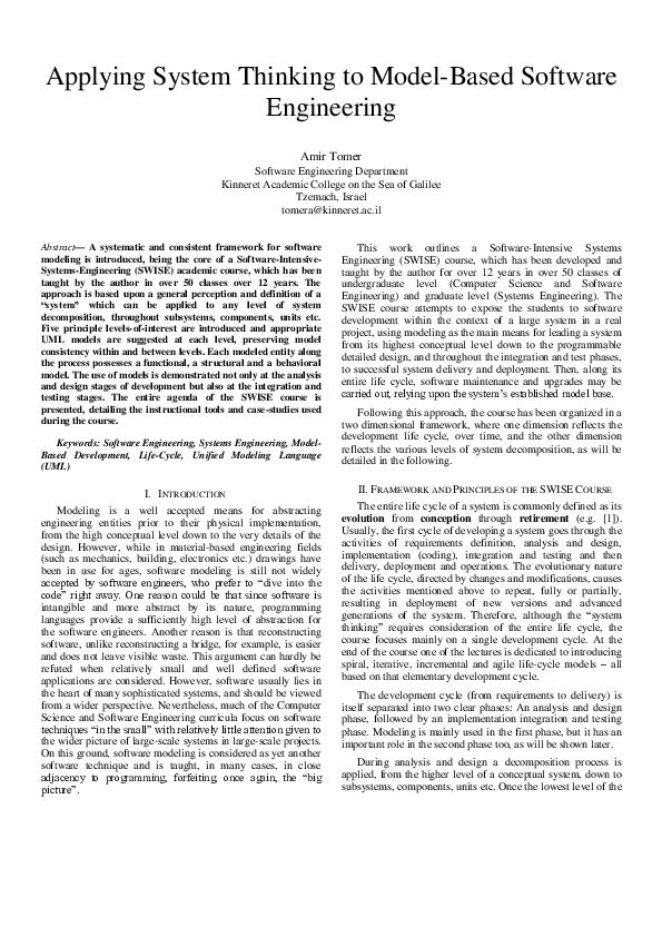 (PDF) Applying System Thinking to Model-Based Software Engineering