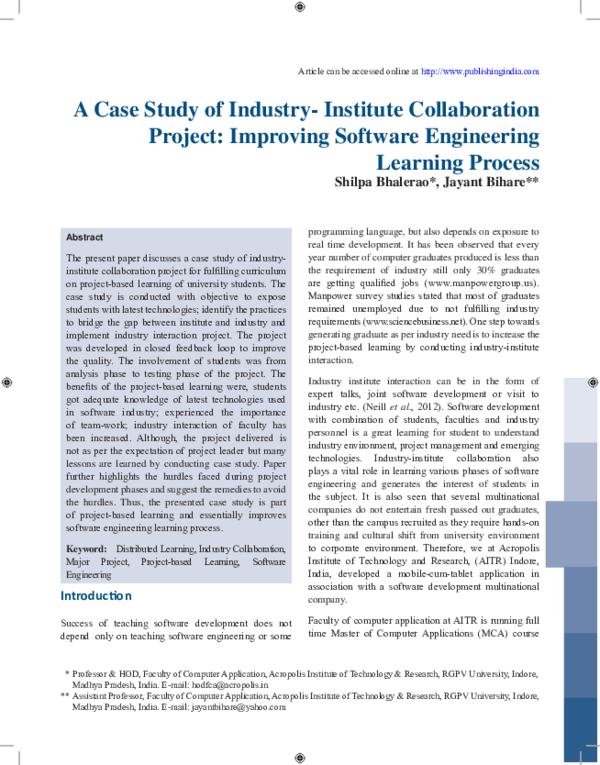 (PDF) A Case Study of Industry-Institute Collaboration Project ...