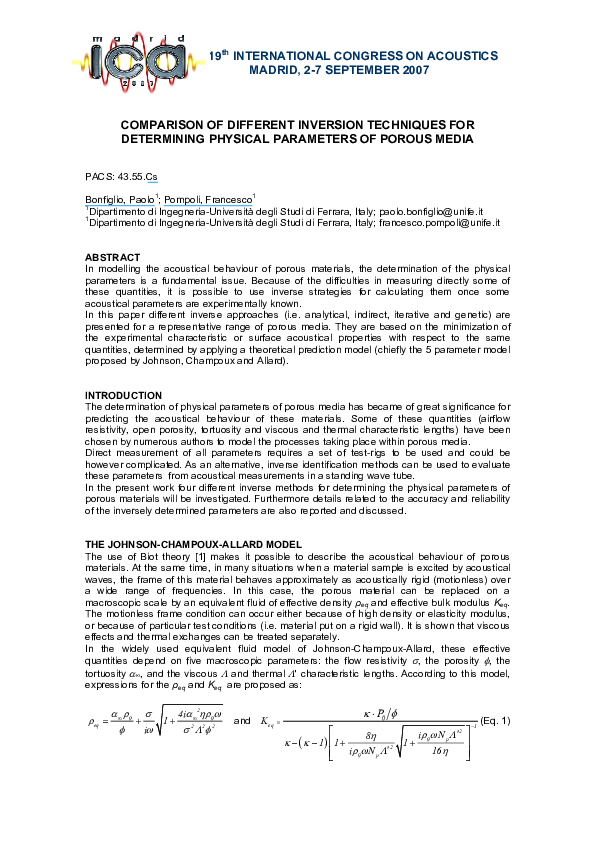 (PDF) Comparison of different inversion techniques for determining physical parameters of porous ...
