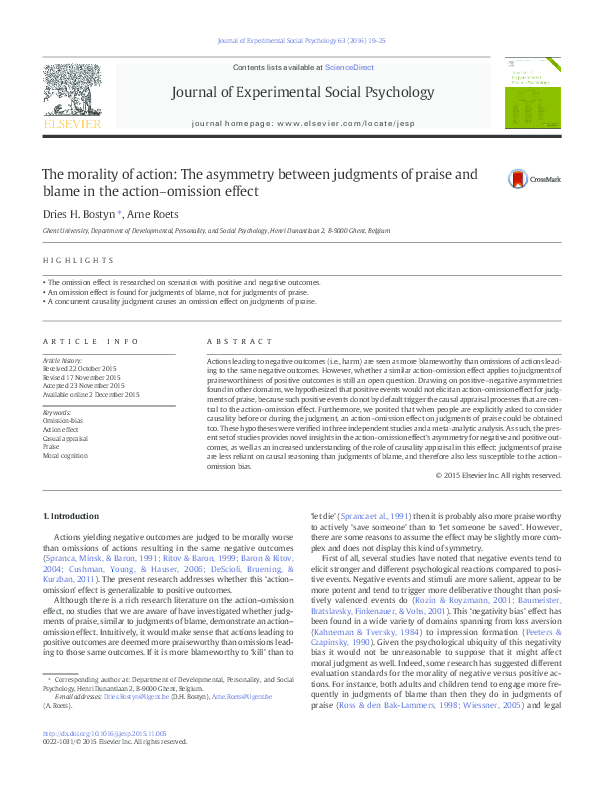 (PDF) The morality of action: The asymmetry between judgments of praise ...