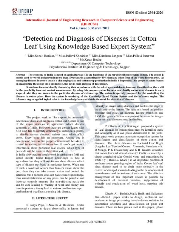 (PDF) Expert System for Cotton Leaf Disease Diagnosis