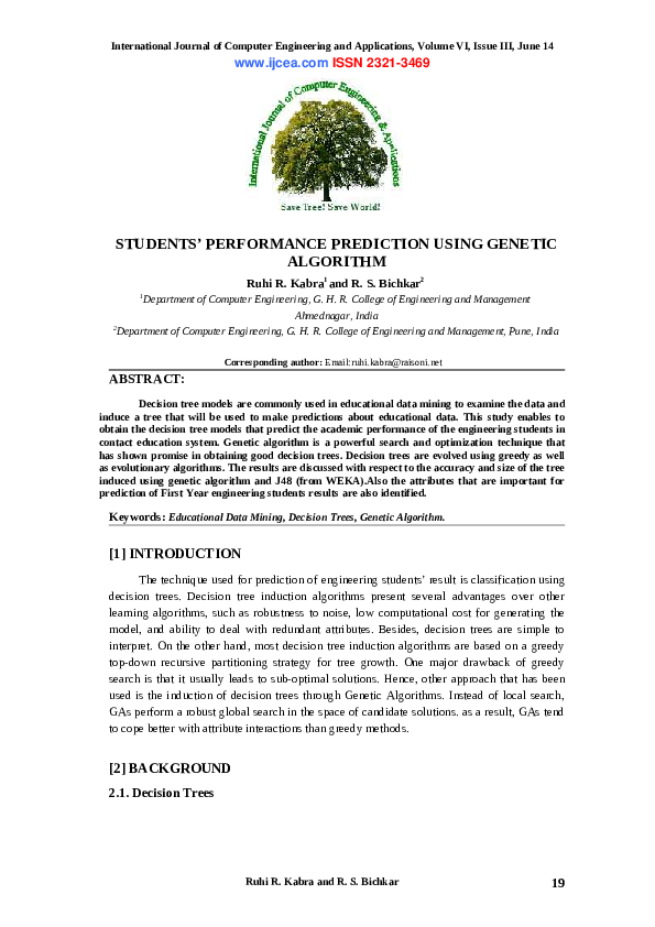 (PDF) STUDENTS' PERFORMANCE PREDICTION USING GENETIC ALGORITHM [2] BACKGROUND 2.1. Decision Trees