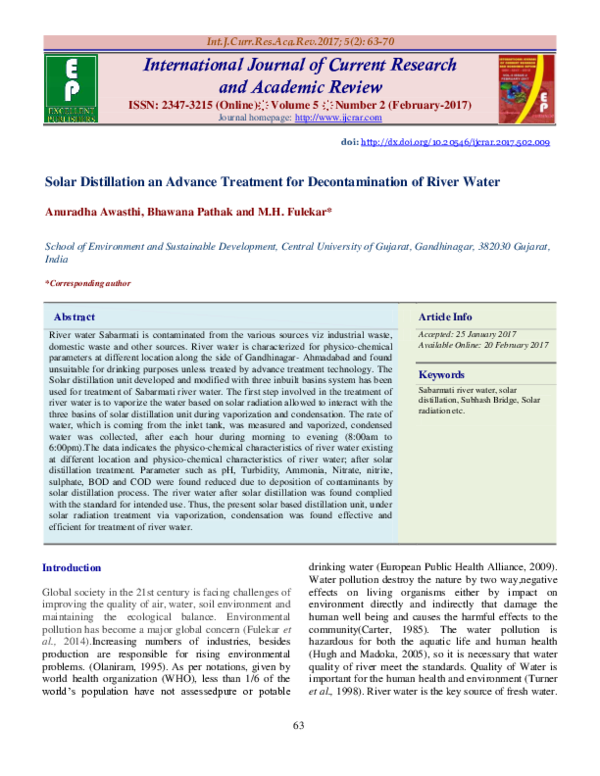 (PDF) Solar Distillation an Advance Treatment for Decontamination of ...