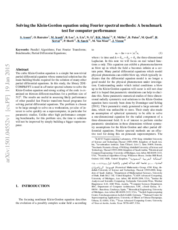 Pdf Solving The Klein Gordon Equation Using Fourier Spectral Methods A Benchmark Test For