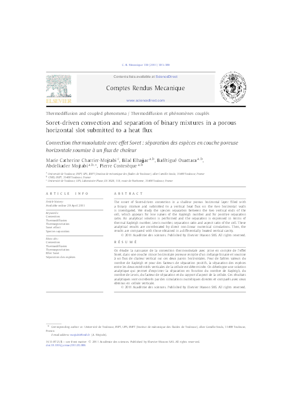 (PDF) Soret-driven convection and separation of binary mixtures in a porous horizontal slot ...