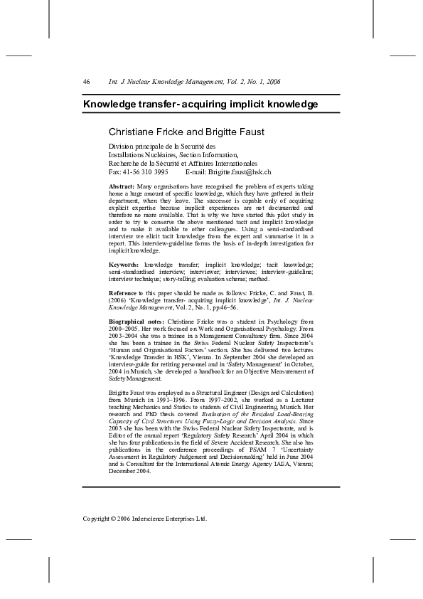 (PDF) Knowledge transfer-acquiring implicit knowledge