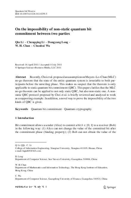 (PDF) 11 On the impossibility of non-static quantum bit commitment between two parties.pdf ...