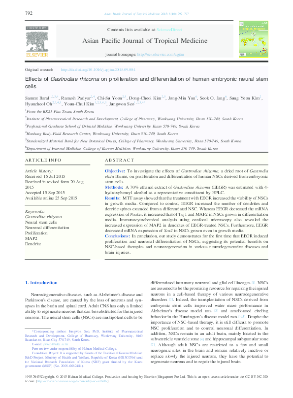 (PDF) Effects of Gastrodiae rhizoma on proliferation and ...