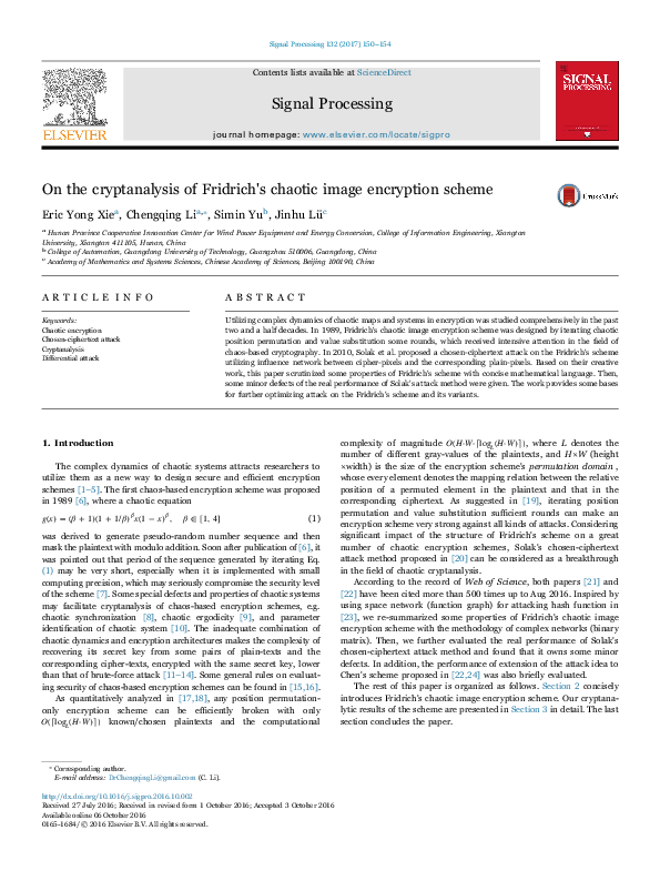 Pdf On The Cryptanalysis Of Fridrichs Chaotic Image Encryption Scheme