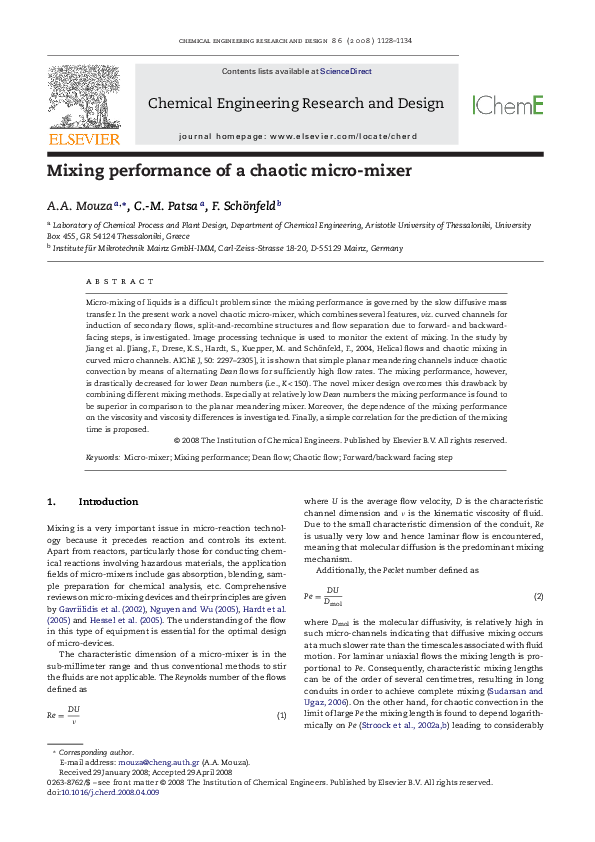 (PDF) Mixing performance of a chaotic micro-mixer