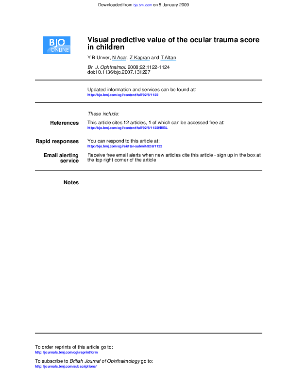 (PDF) Visual predictive value of the ocular trauma score in children