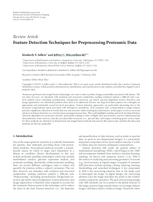 (PDF) Feature Detection Techniques for Preprocessing Proteomic Data | Kimberly Sellers ...