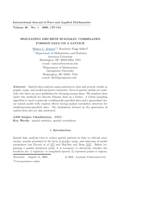 Pdf Simulating Discrete Spatially Correlated Poisson Data On A Lattice