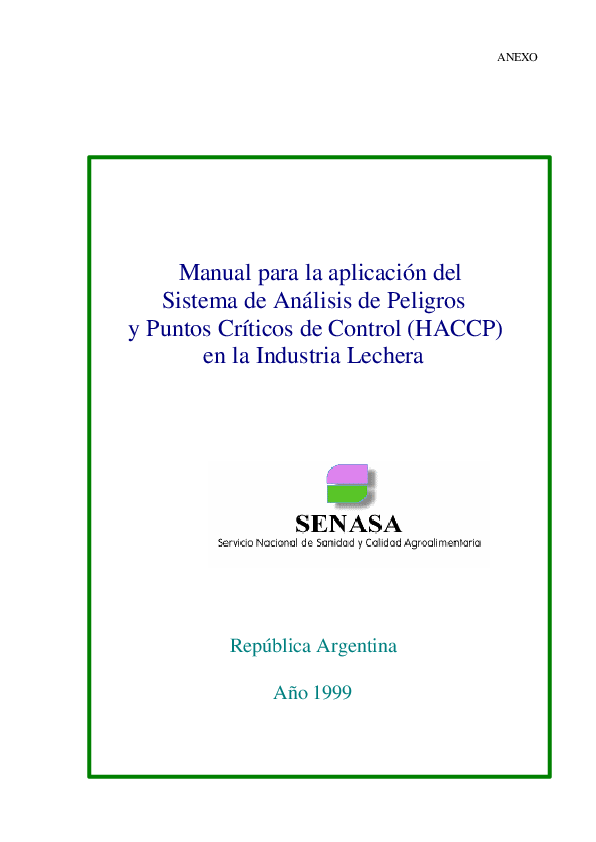 (PDF) Manual para la aplicación del Sistema de Análisis de Peligros y Puntos Críticos de Control ...