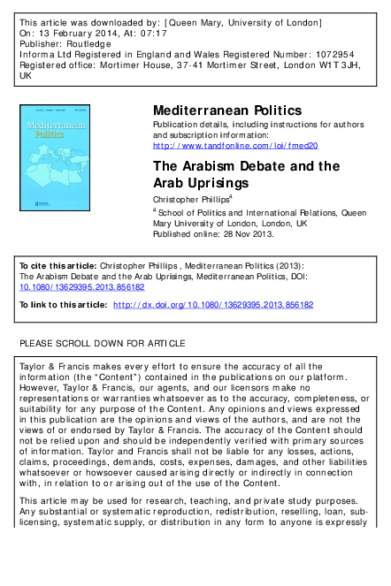 (PDF) The Arabism Debate and the Arab Uprisings