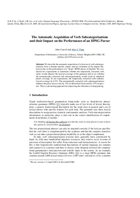 (PDF) The Automatic Acquisition of Verb Subcategorisations and Their Impact on the Performance ...