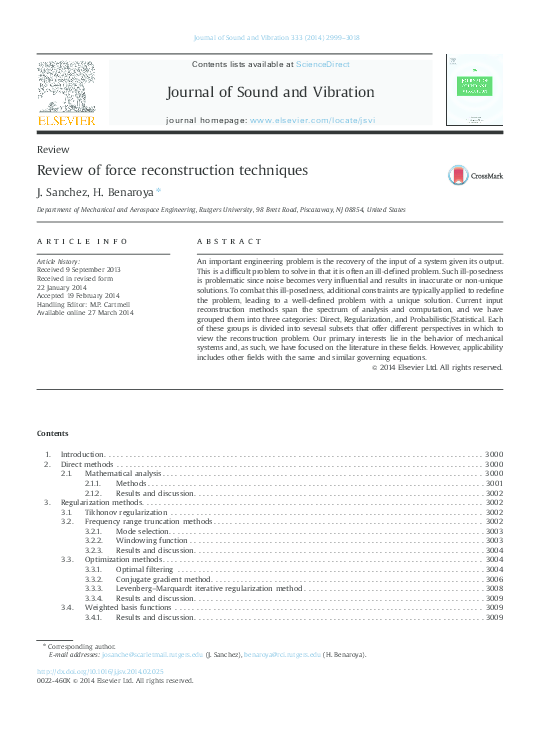 Pdf Review Of Force Reconstruction Techniques