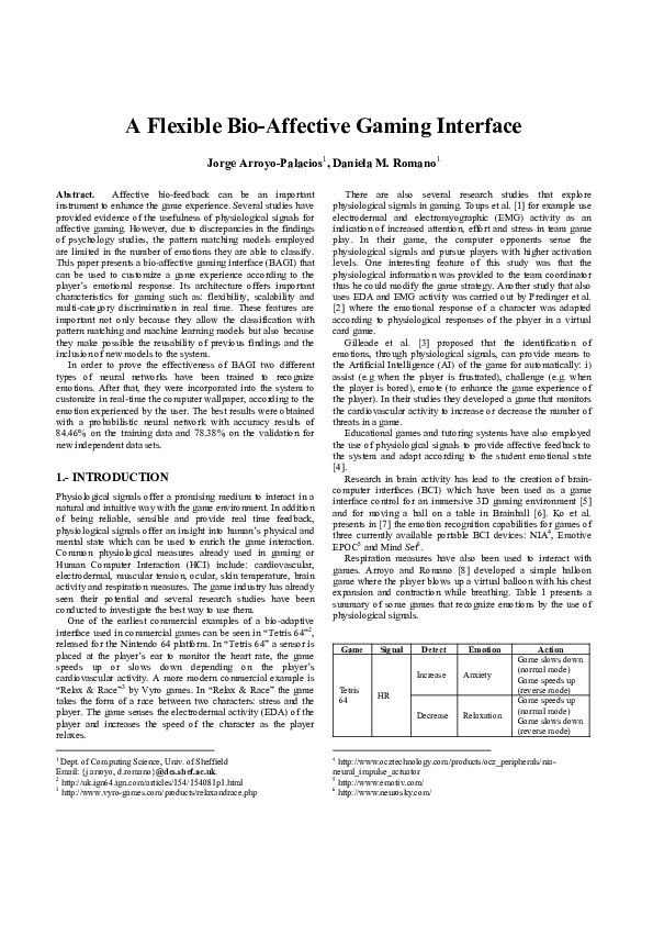 (PDF) A flexible bio-affective gaming interface
