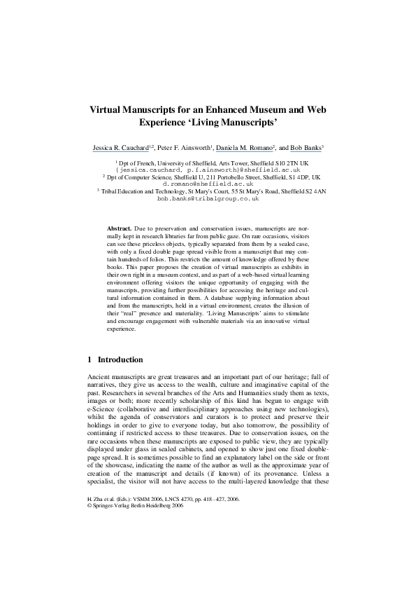 (PDF) Virtual Manuscripts for an Enhanced Museum and Web Experience ...