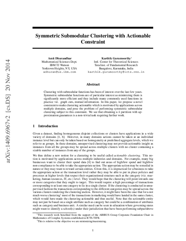 Pdf Symmetric Submodular Clustering With Actionable Constraint